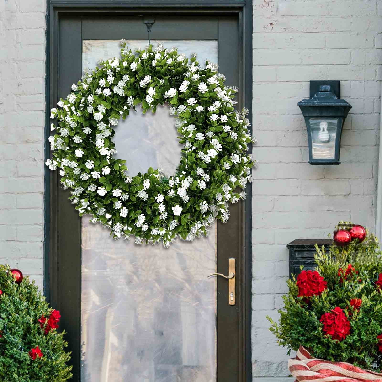 PEONAVET Wreaths for Front Door Plastic Colorful Wreath Spring and ...