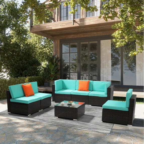 Clearance Patio Furniture, 7 Piece Luxurious Rattan Outdoor Sectional ...