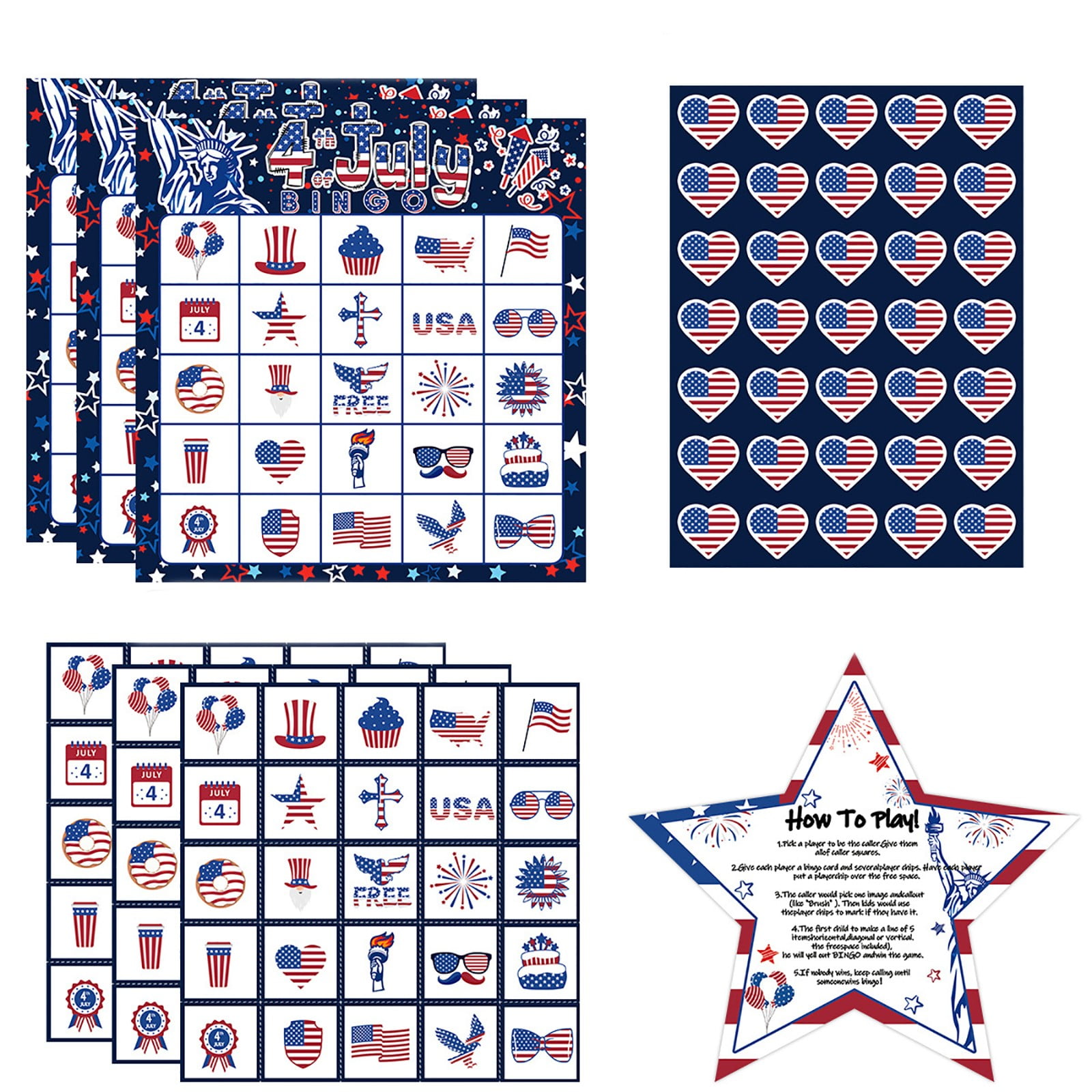 Clearance Patriotic Bingo Game Set For 4Th Of July Party 24 Players ...