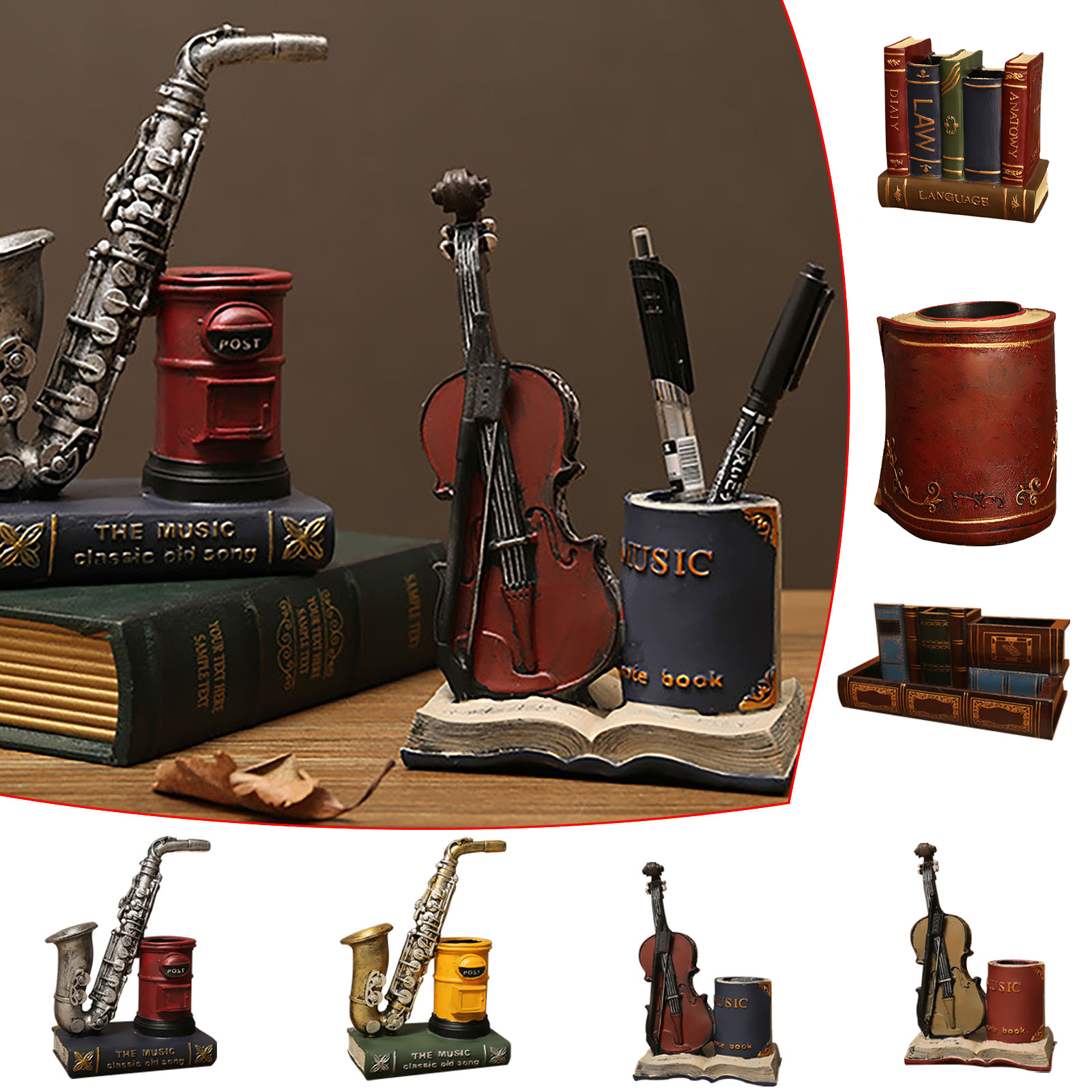 Clearance [Pen Holder Ornaments-Red Saxophone]-Resin Violin Sculpture ...