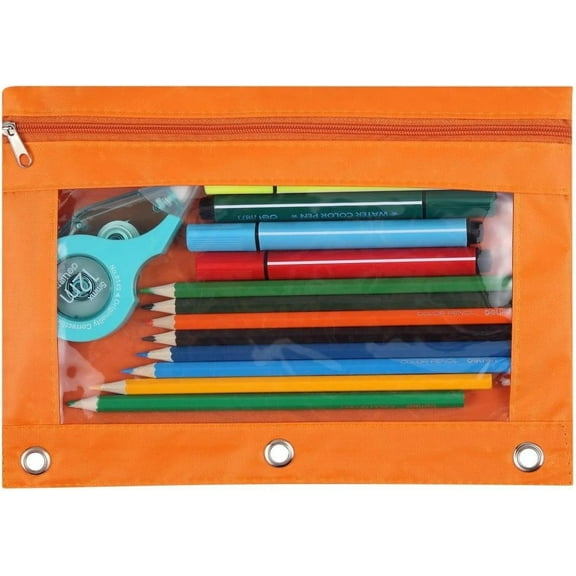 3 Ring Binder Pencil Pouch, Clear Window Pencil Case, Black, 3 Pack ...