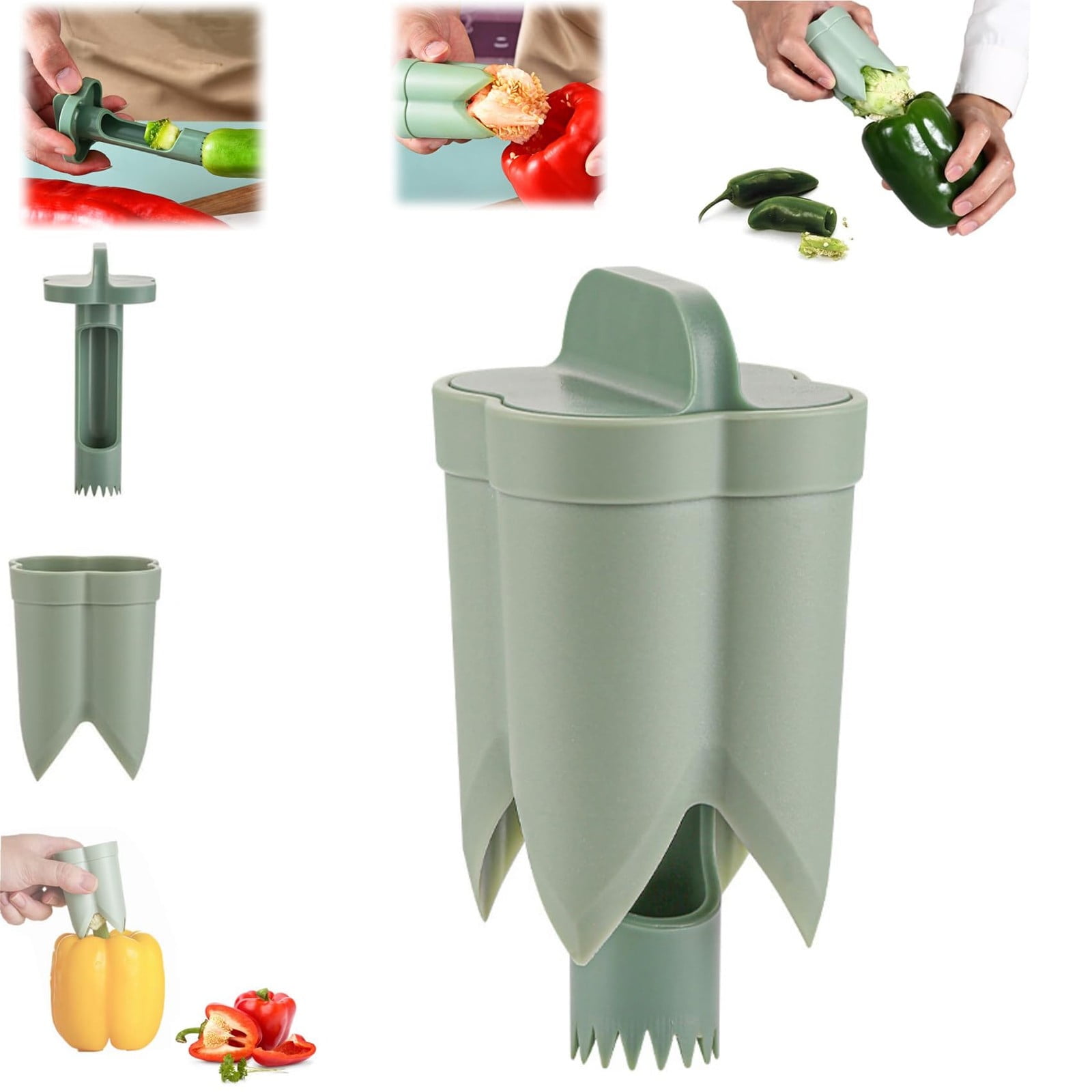 BeautyFashion Pepper Seed Corer Remover 2 in 1 Bell Pepper Cutter ...