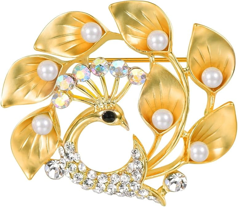 [Clearance] Phoenix Brooch Pins for Women Bird Pearl Rhinestone 18K ...