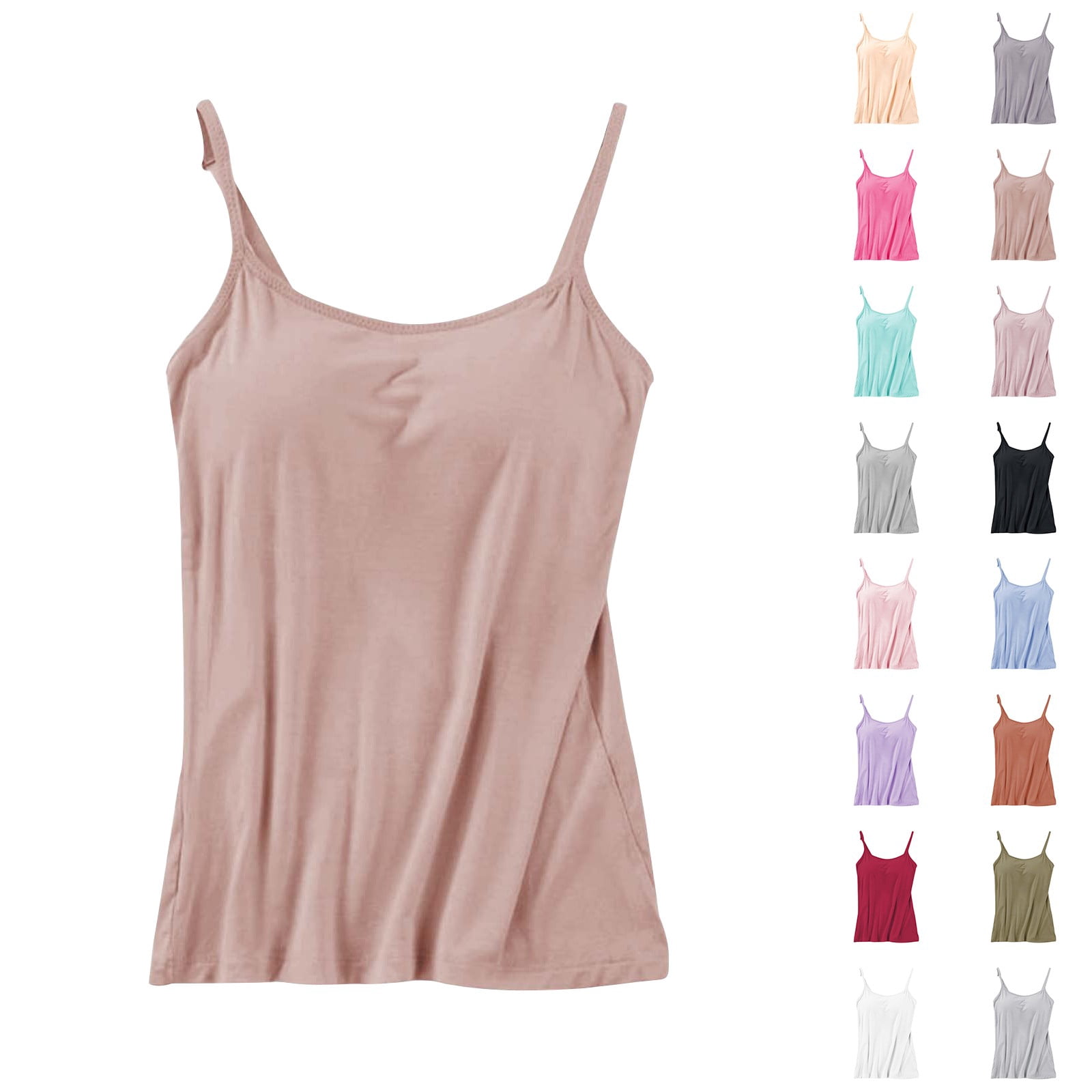 Pink Womens Tank Tops with Built In Bras modal Casual Summer 2026 Wide ...