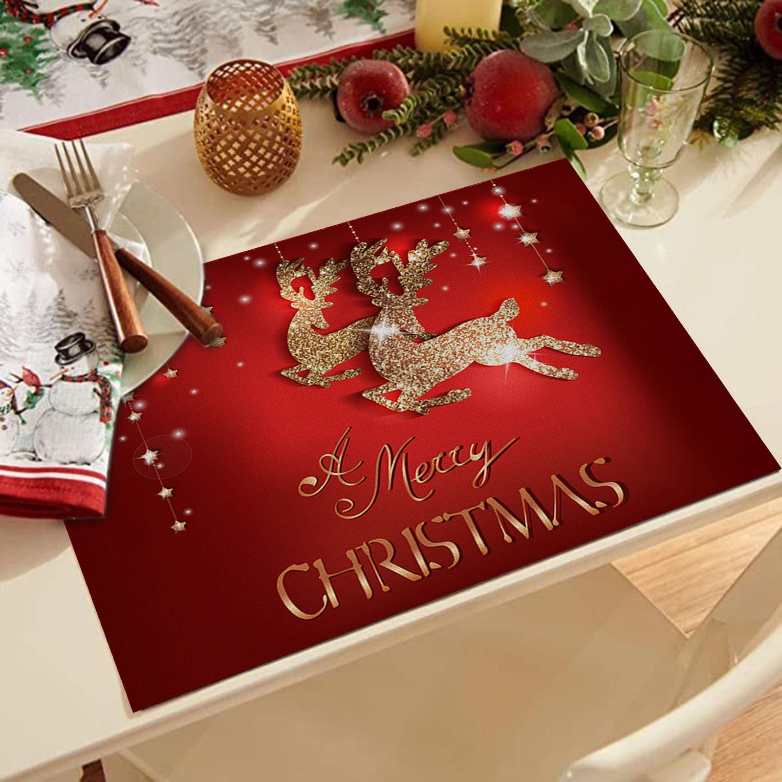 Clearance Placemat under $1 Waterproof Red Christmas Placemats for ...