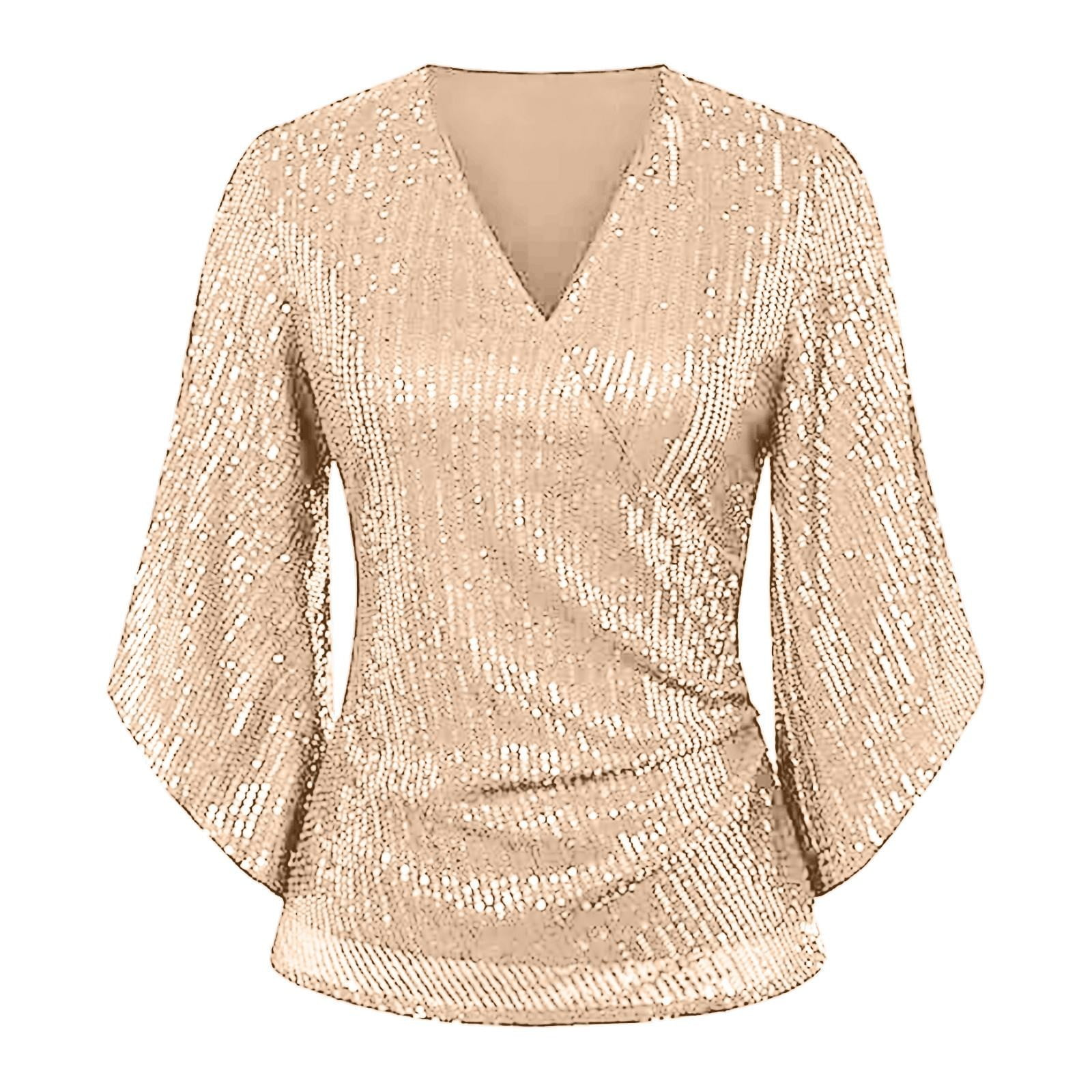 Clearance Plus Size Tops,Womens Sequin Tops 3/4 Sleeve Glitter Sparkly ...