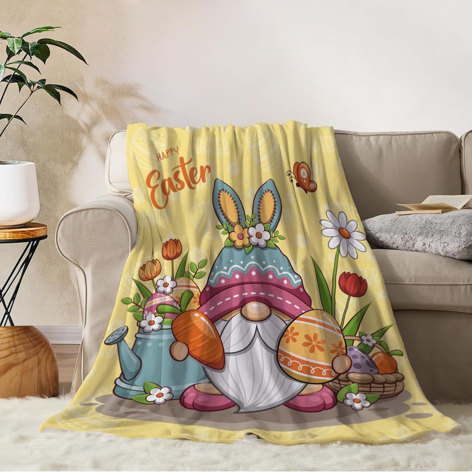 Clearance! Plush Easter Blanket Cute Bunny Easter Egg Flower Leaves ...