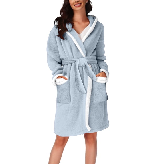 Prime Women's Flannel Plush Short Hooded Robes Soft Warm Pajama Lounge ...