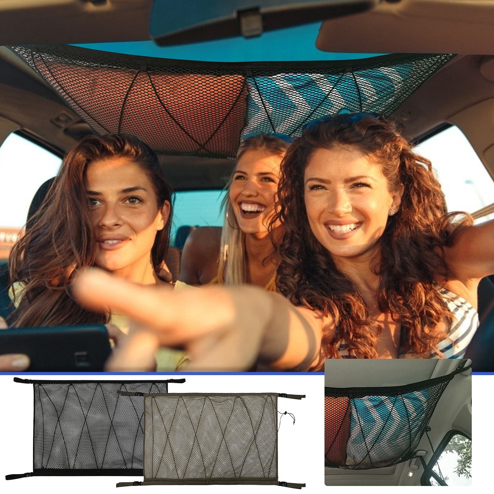 Clearance & Promo, Car Ceiling Storage Net, Zippered Cargo Net Pocket ...