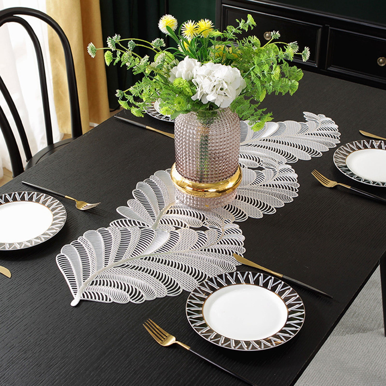 Clearance & Promo, PVC Gold Stamped Floral Table Mat, European Long ...
