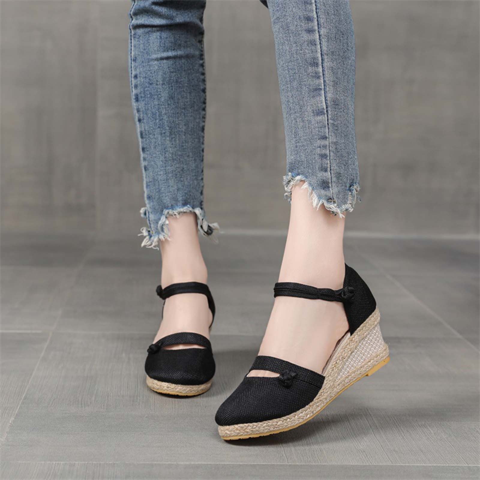 Clearance & Promo,Plus-size Linen Sandals, Solid Color Straw, Woven ...