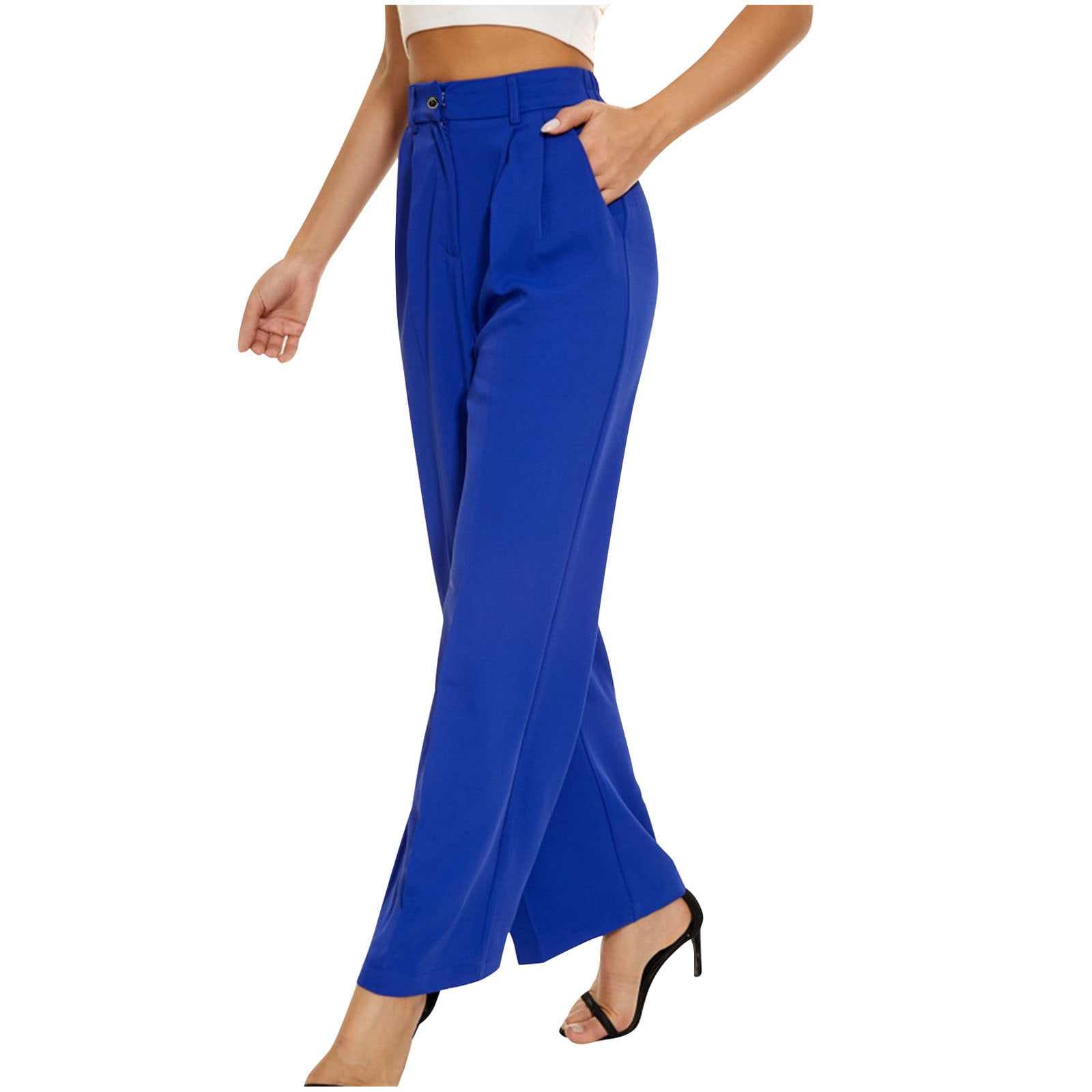 Clearance & Promo, Women's Button-Up Pants, Semi Elastic, Solid Color ...