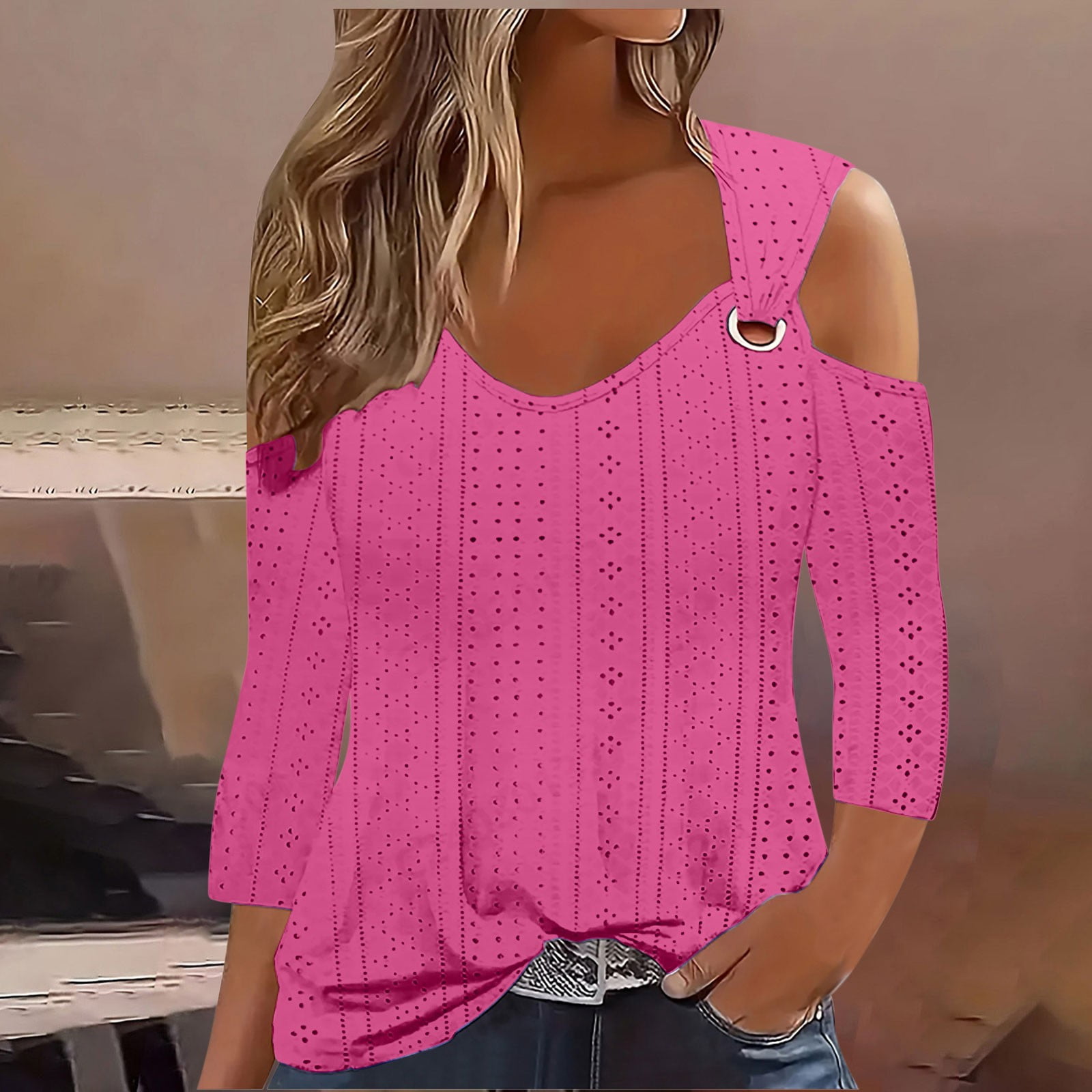 Clearance & Promo,Women's Casual V-Neck Top,Solid Color Slip Shoulder ...