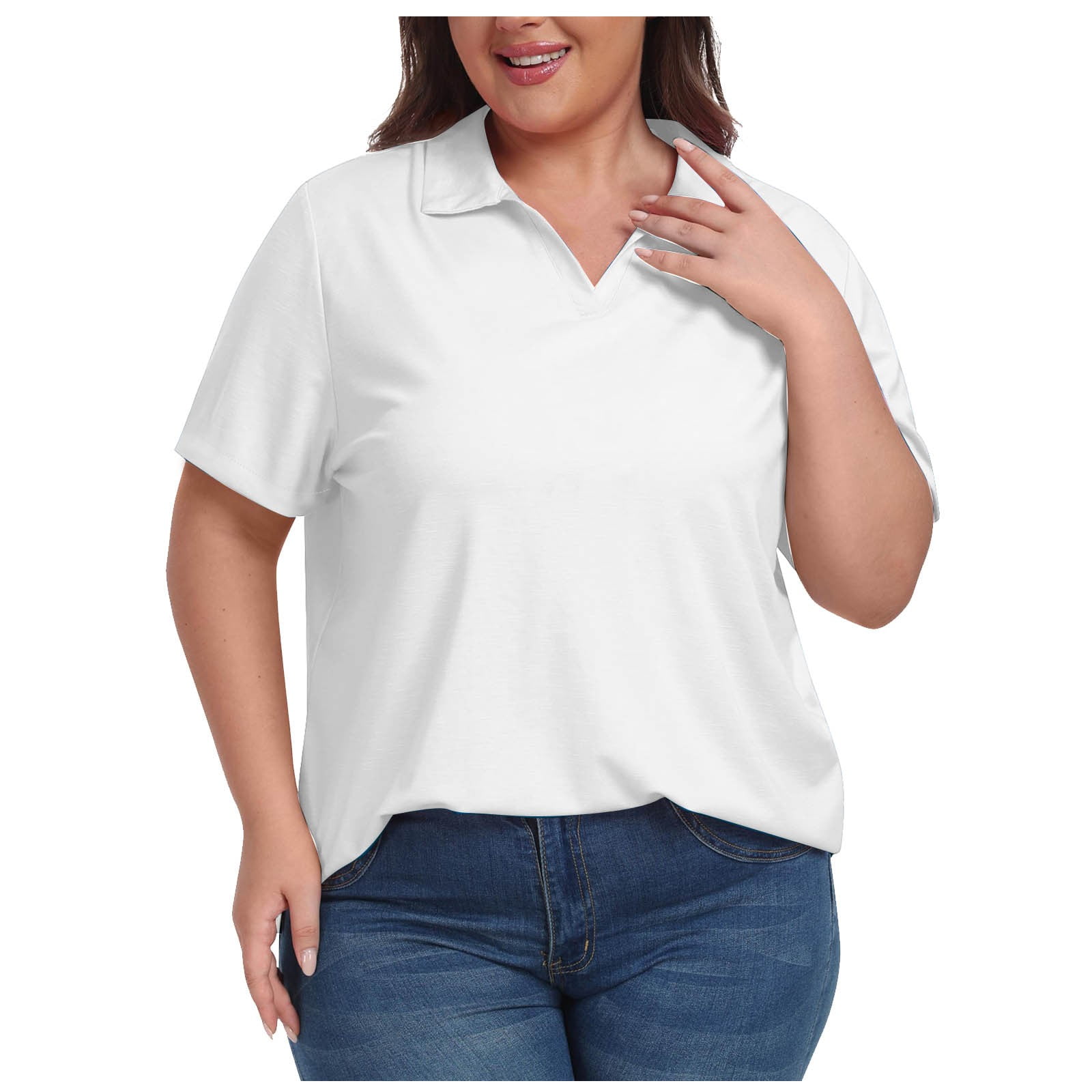Clearance & Promo,Women's Plus Size V-Neck Top,Side Slit Short Sleeve ...