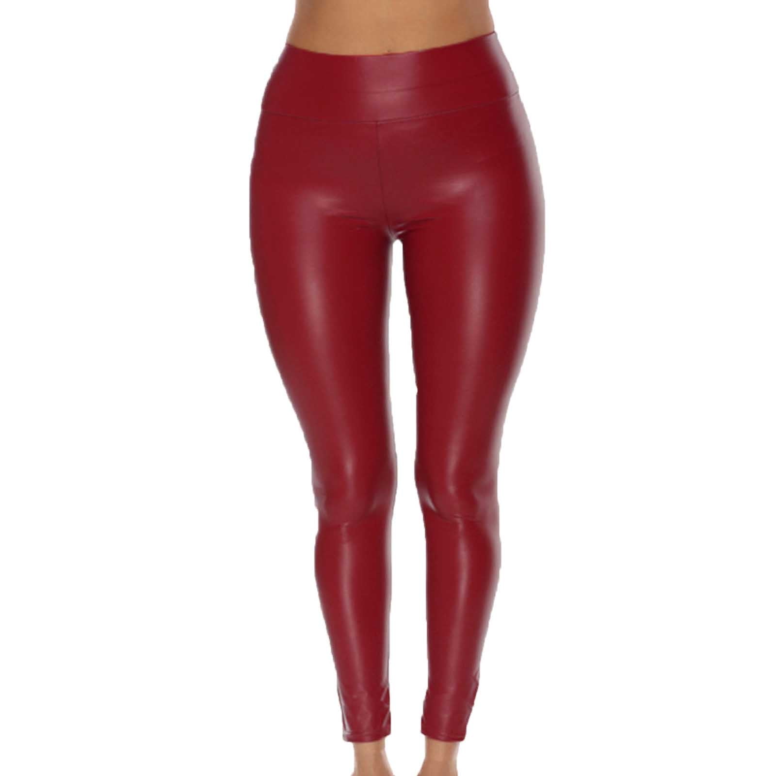 Clearance RYRJJ Faux Leather Leggings for Women High Waisted Stretch ...