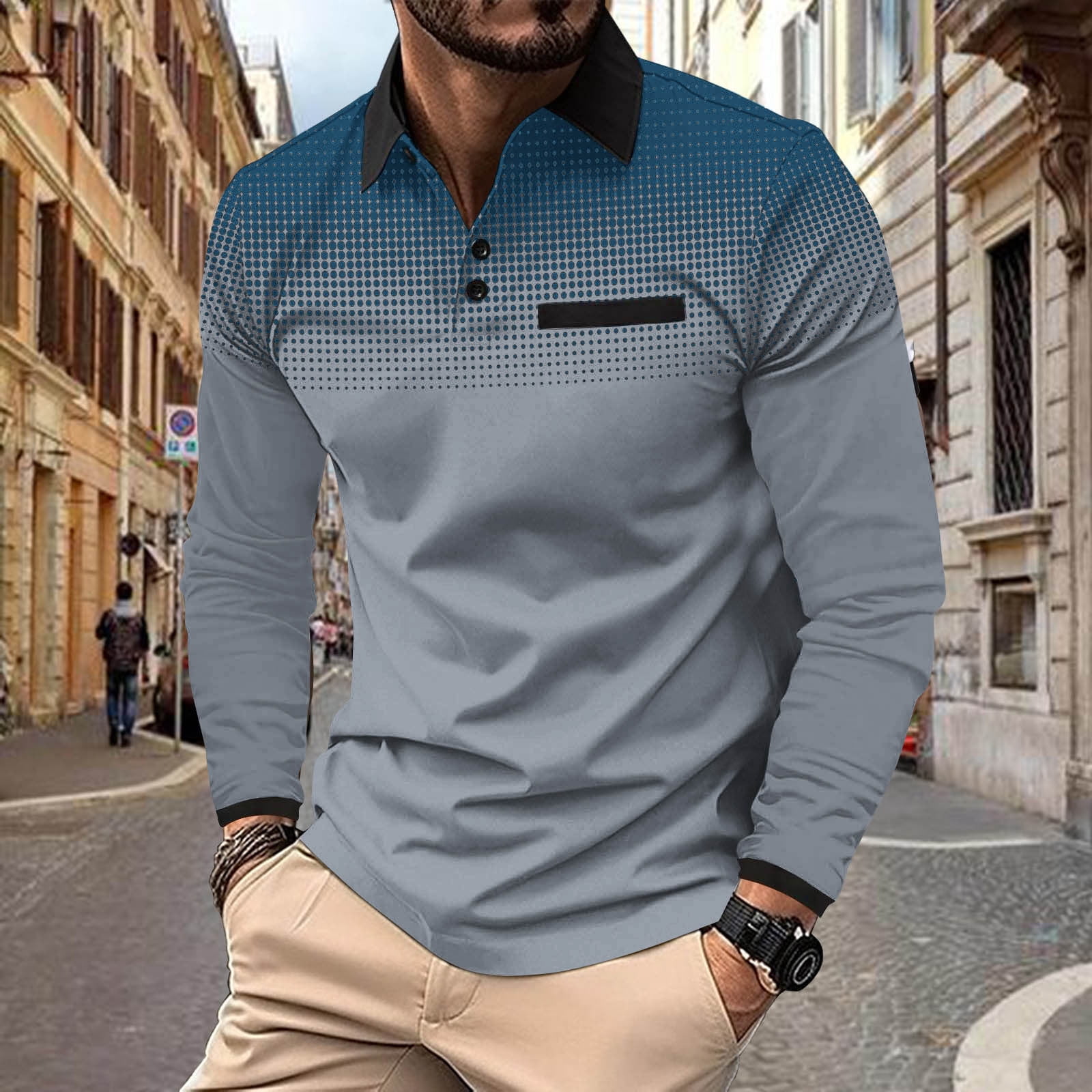 Rciityk Long Sleeve Shirts for Men Fall Casual Gradient Buttons ...