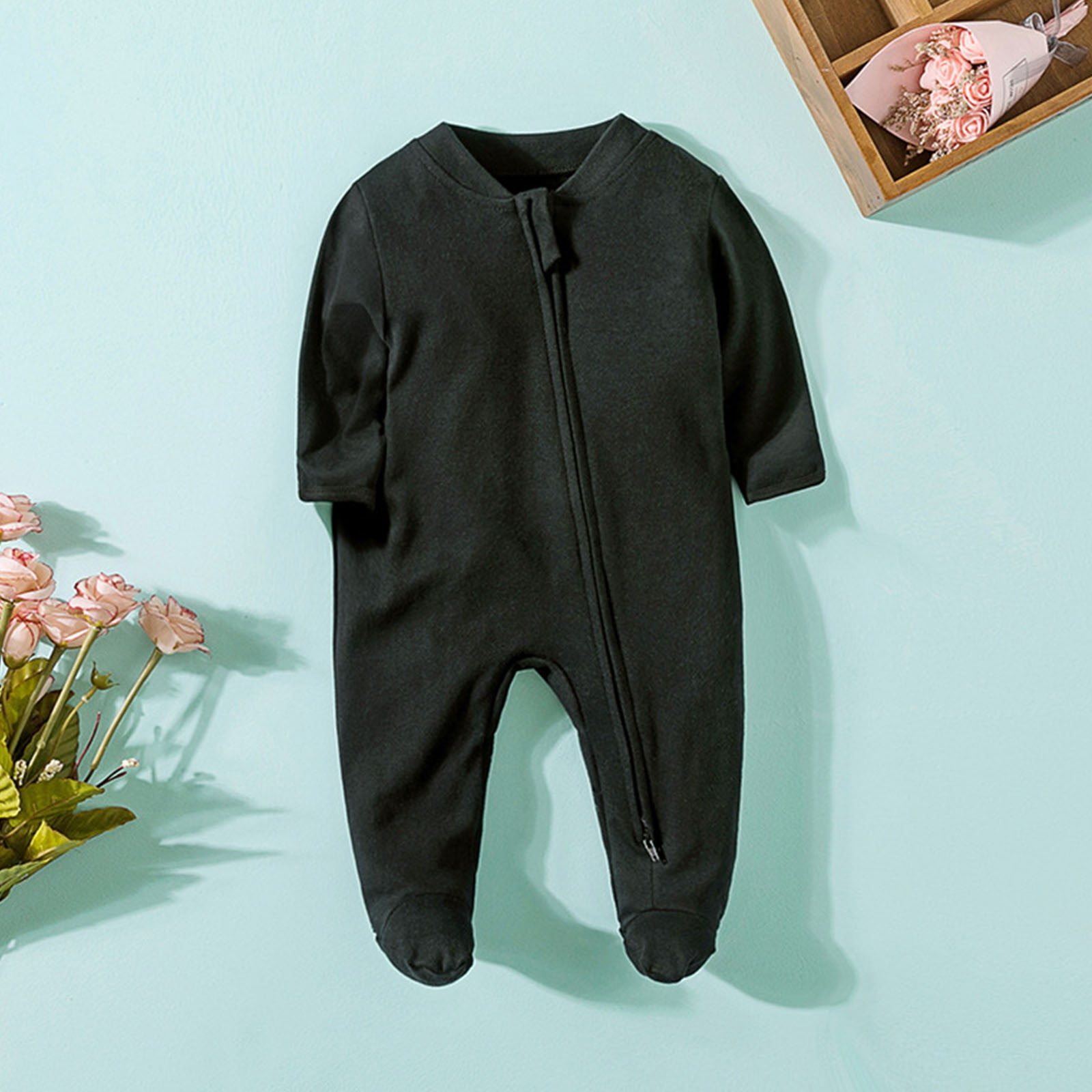 Rciityk Newborn Baby Footie Jumpsuit Rompers Baby Girls Boys Cute Solid ...