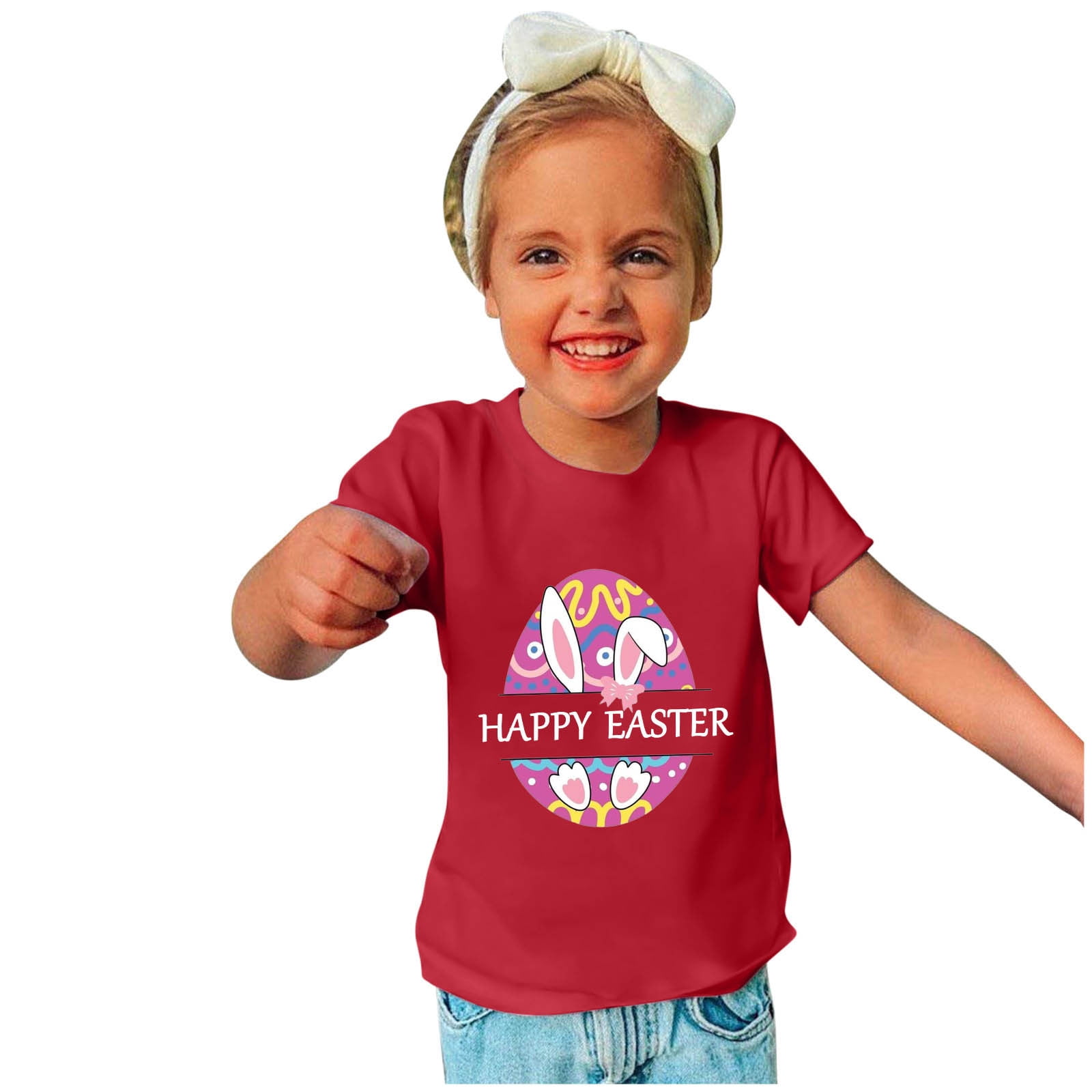 Rciityk Red Easter Bunny Tees Shirt for Toddler Cute Ear Eggs Print ...