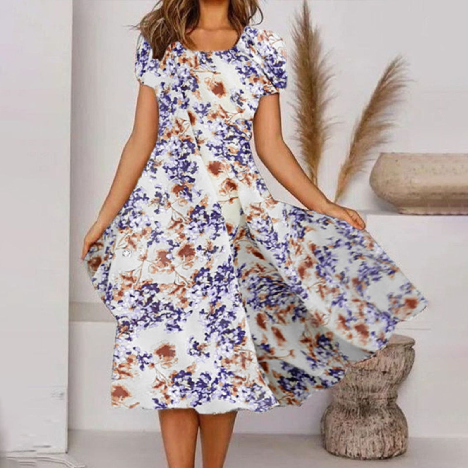 Clearance Rciityk Sundresses for Women Casual Summer Short Sleeve Round ...