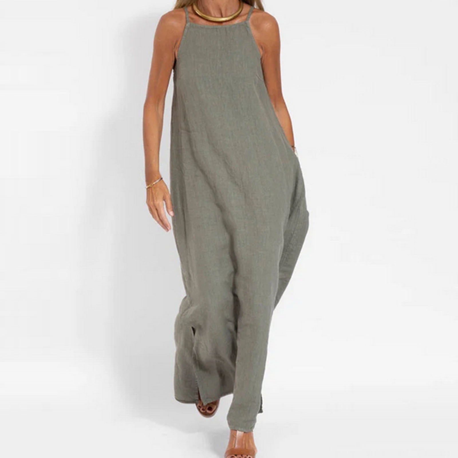 Clearance Rciityk Women's Cotton Linen Dress Casual Loose Sundress Long ...