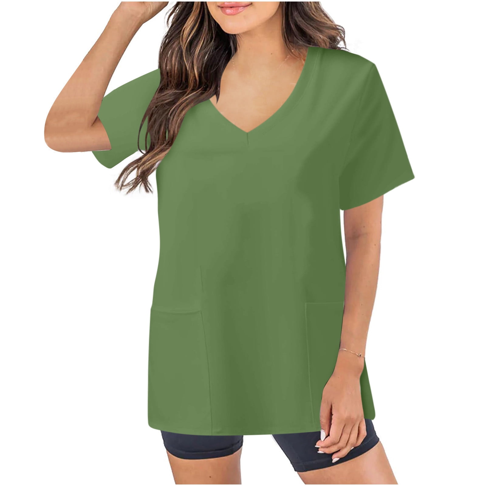Clearance Rciityk Womens Medicals Scrub Tops Solid Nursing Uniform Tops Summer Causal Loose V