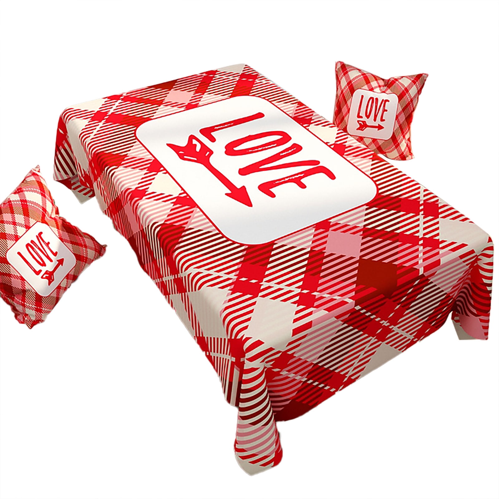 Clearance Red Plaid Valentine'S Day Tablecloth Waterproof Tablecloth ...
