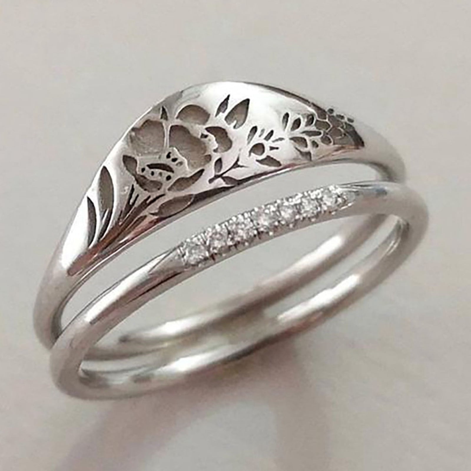 Clearance Rings for Women Elegant Woman Simple Pure Gold Carved Rose ...