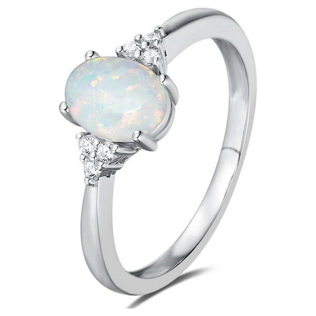 Clearance Rings for Women Oval White Fire Opal Ring 925 Sterling Silver ...