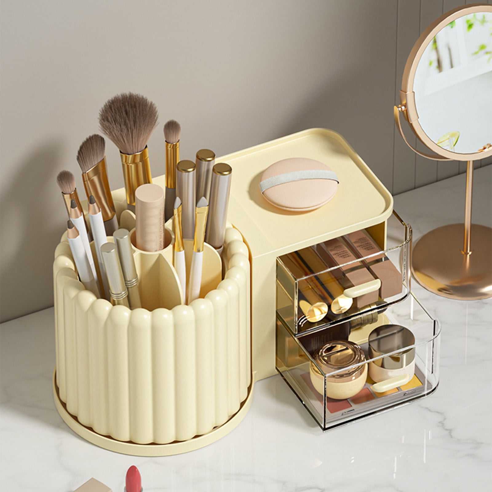 Savings Rotating Makeup Organizer Countertop-Large Cosmetic Organizer ...