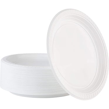 PLASTICPRO Round Plastic Plates Disposable and Microwavable Dinner ...