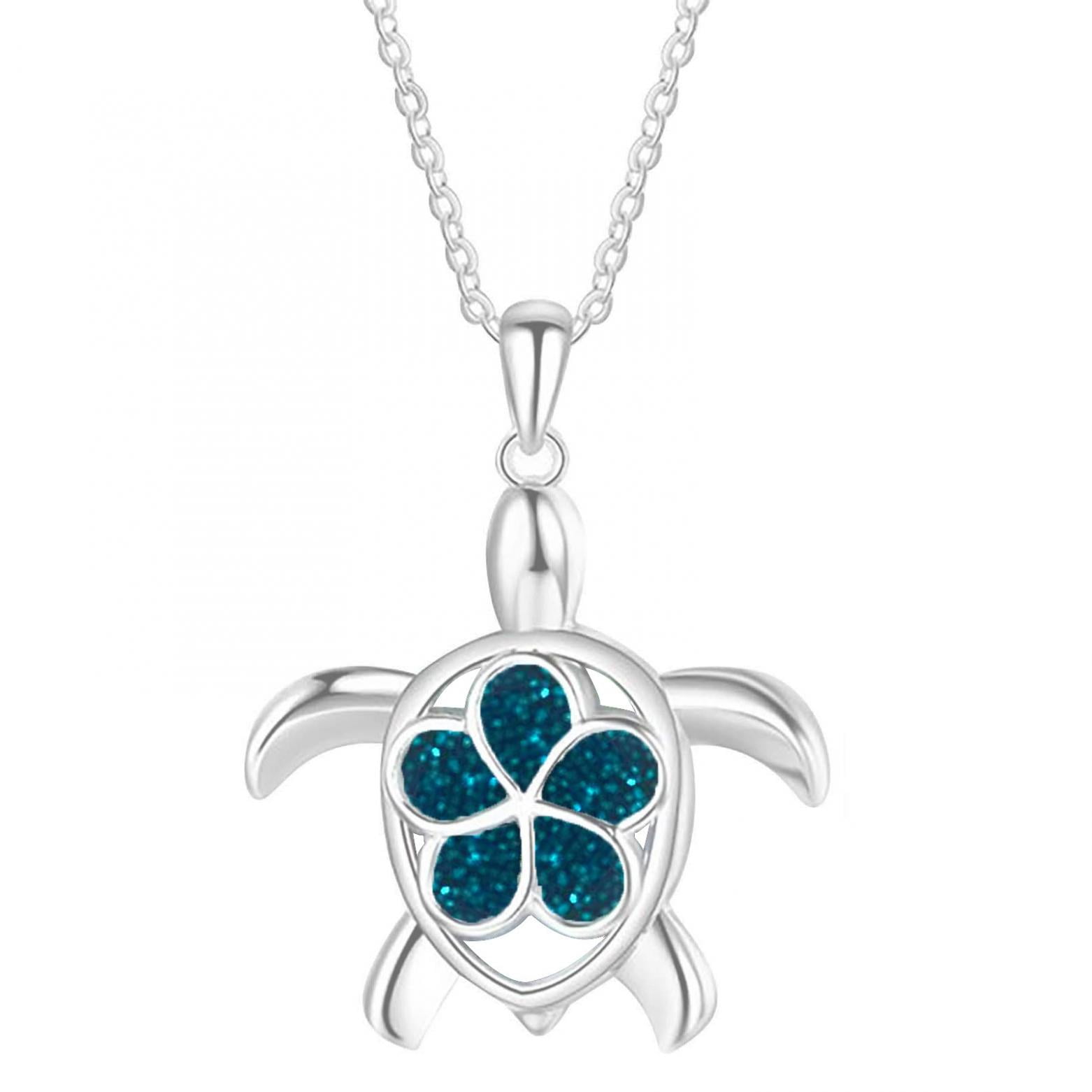 SDJMa Sterling Silver Turtle Necklace Pendant with Simulated Blue Opal ...