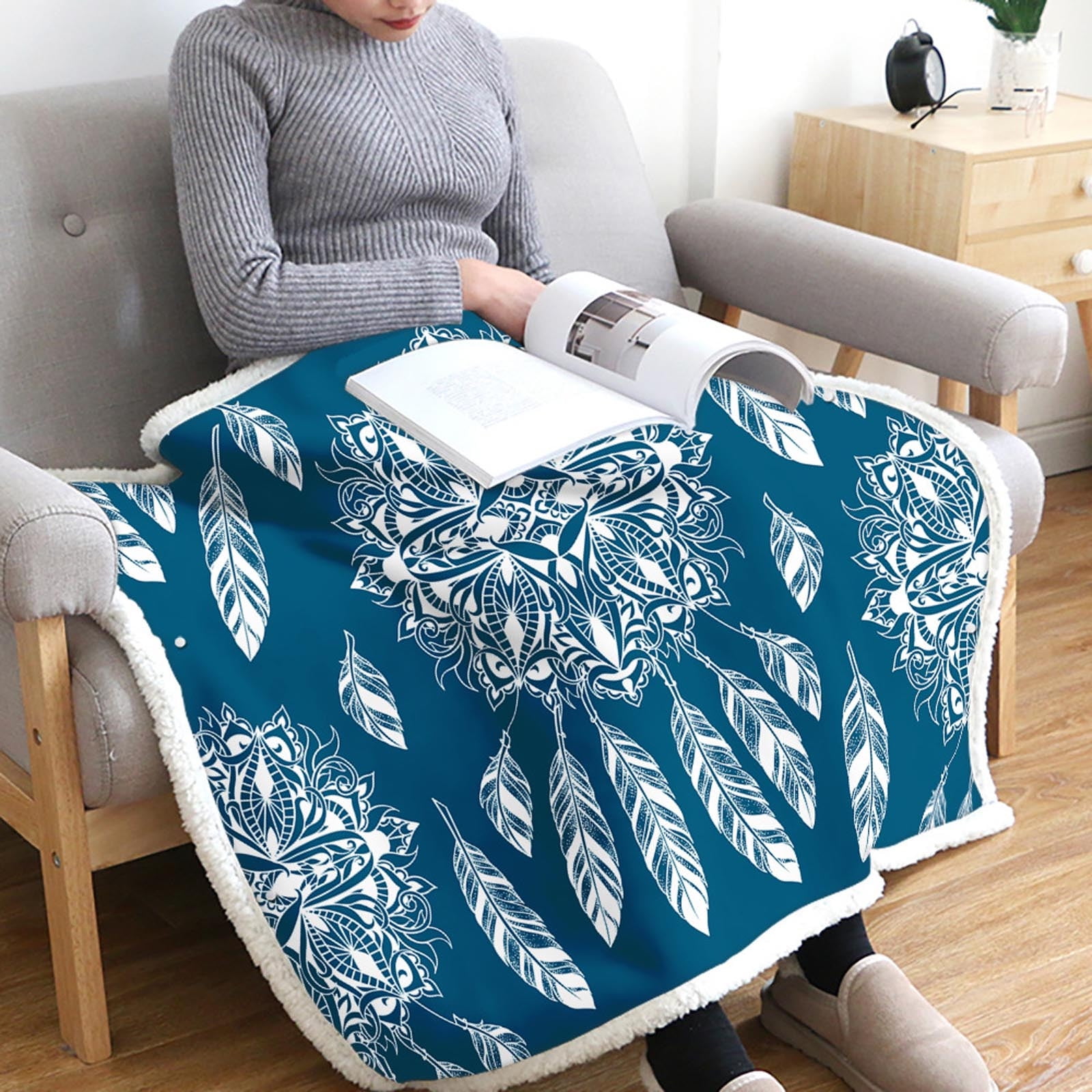 Clearance! SDJMa Warm Wearable Blanket, Poncho Blanket with Buttons, Comfy Fleece Cuddle Throw ...