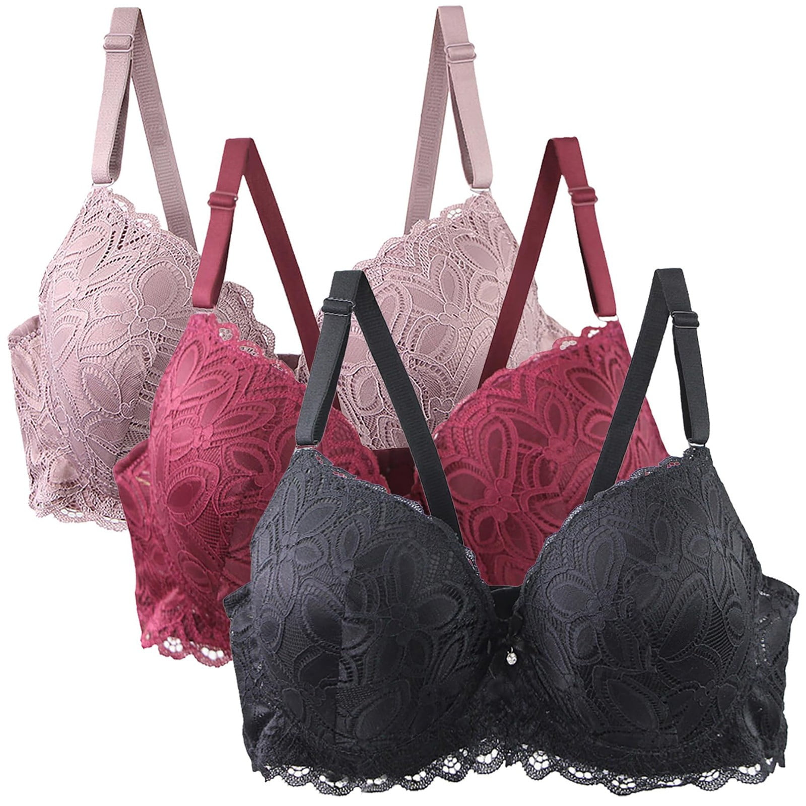 Clearance Sale! 3 Pack Women Support Underwire Lace Bras Adjustable ...