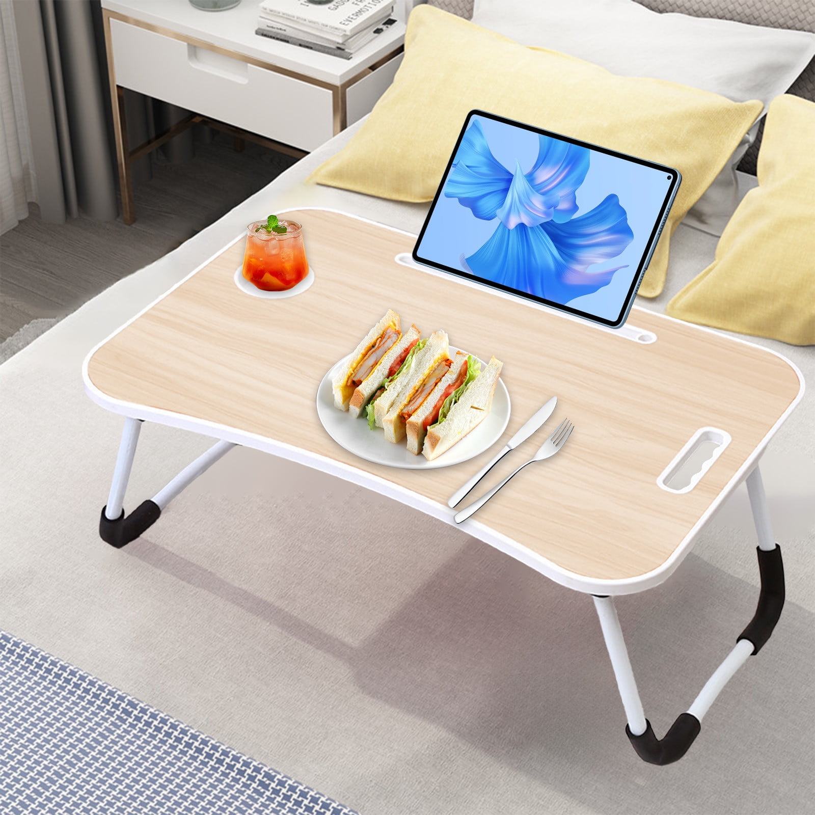 Clearance Sale - Bed Tray Table with Handles Folding Legs, Wooden ...