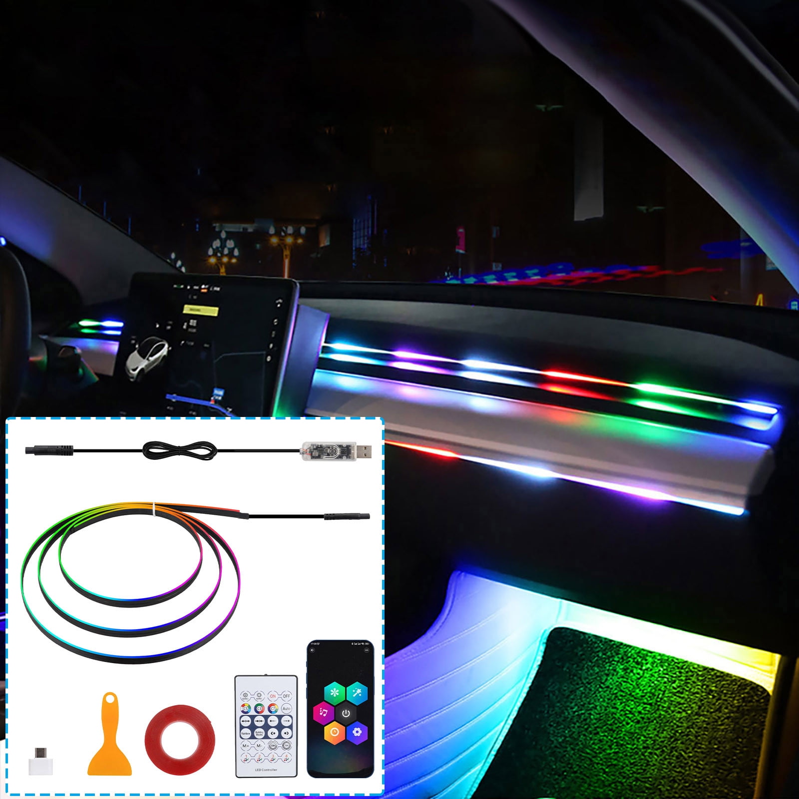 Clearance Sale,Car Interior LED Strip, 50 RGB Colors, Flexible, 16.4FT ...
