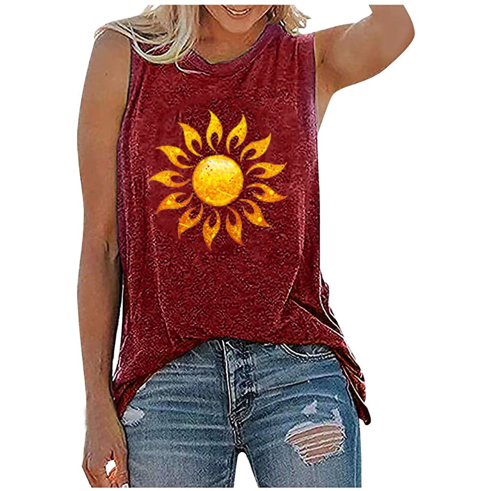 Clearance Sale Deal Plus Size Tank Tops for Women Floral Sun Graphic ...