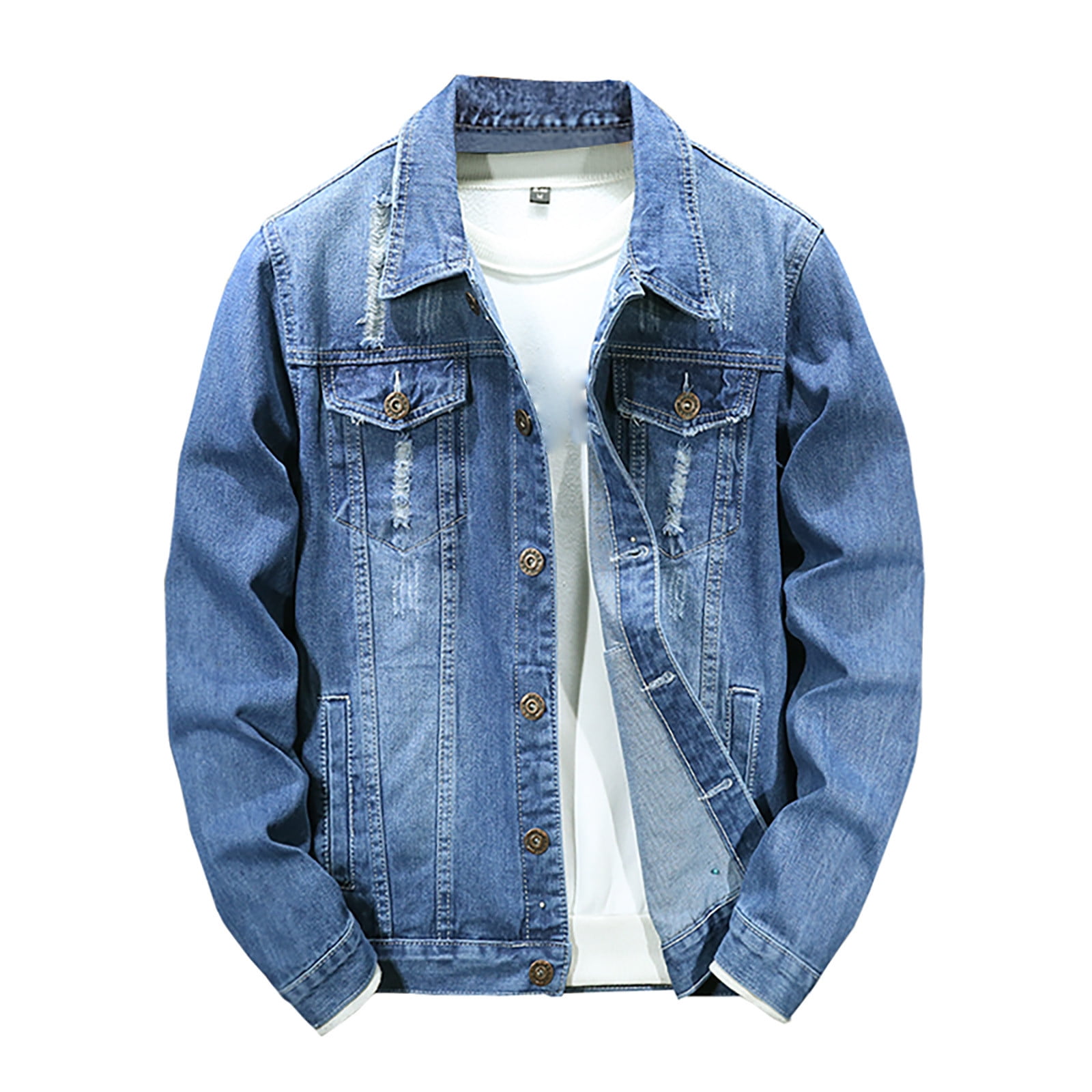 Buigttklop Mens Denim Jacket Ripped Slim Jean Jacket Coat for Men ...