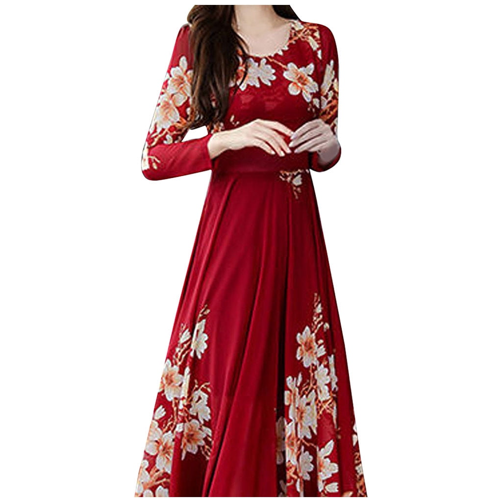 Clearance Sale! Gephdiin Floral Dress，Red Dresses for Women，Midi Dress ...