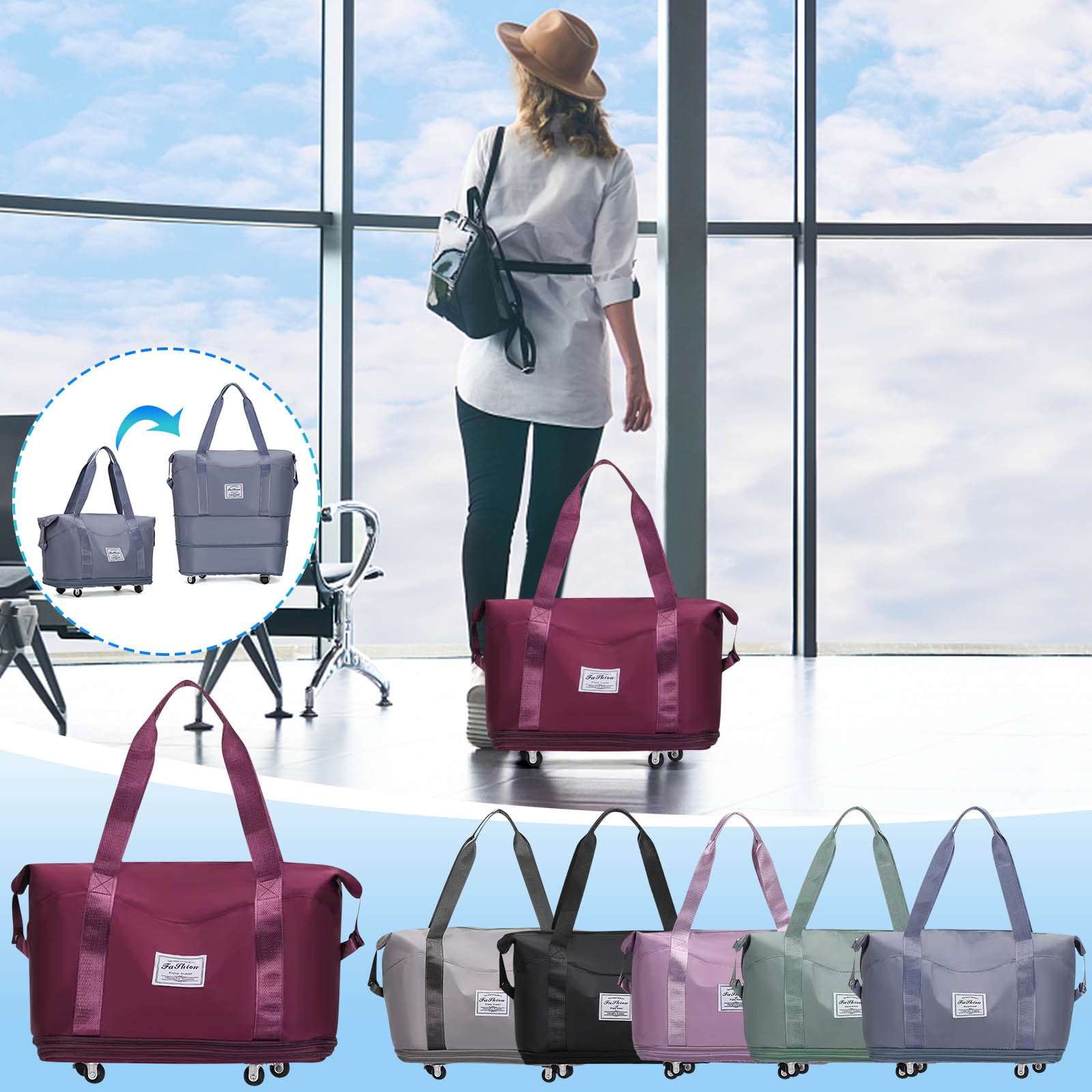 Clearance Sale, Large Capacity Folding Luggage with Wheels, Travel ...