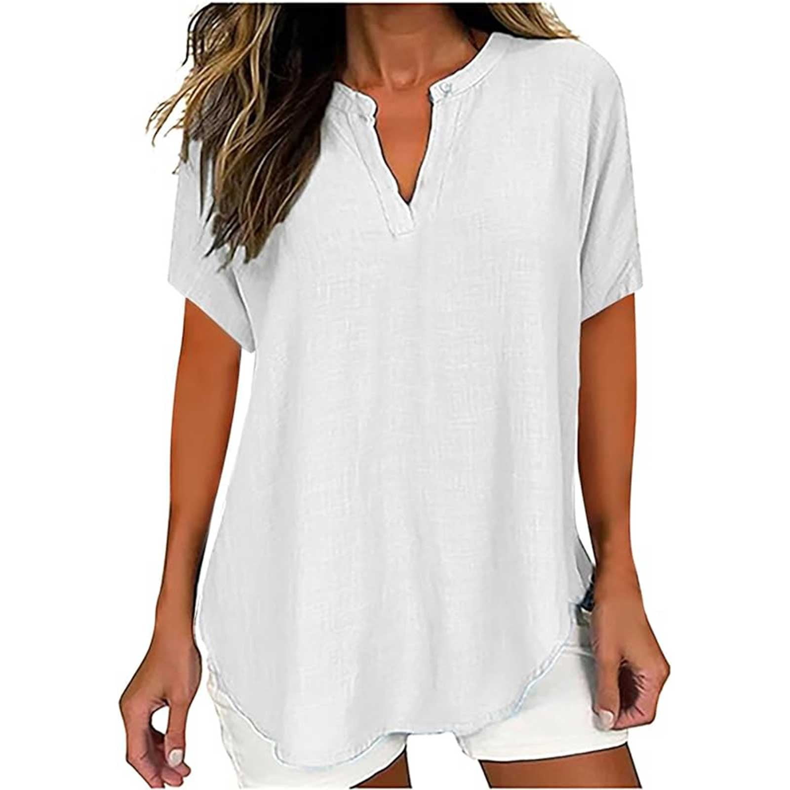 Clearance Sale!! Linen Shirts for Women V Neck Cotton Linen Short ...