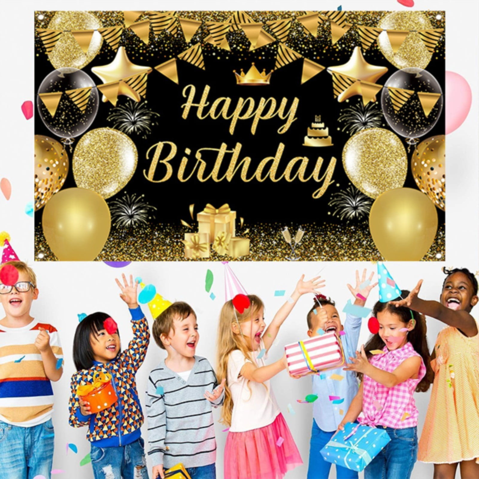 Clearance Sale! Lssam Banner Flags Pennant Banner Gold Birthday Party Decorations Birthday ...