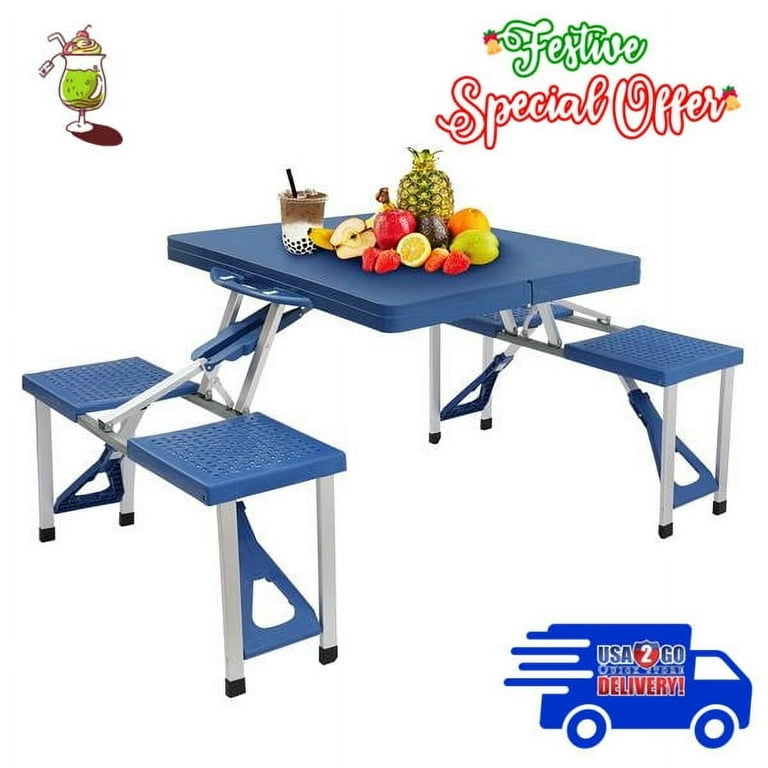 Clearance Sale Outdoor Table and Chairs One Piece Portable Folding Table and Chairs Plastic for Backyard Patio Garden Lawn Beach Camping Fishing