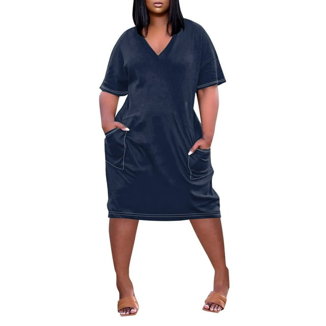 Clearance Sale Ukumplol Plus Size Summer Dresses,blue Dress,plus Size