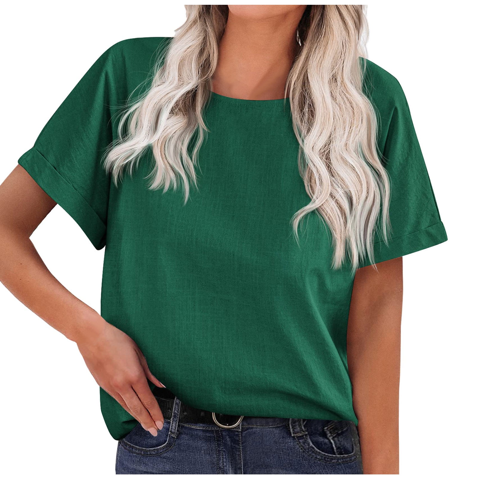 Clearance Sale Womens Blouses Dressy Fashion Women's Summer Round-Neck Solid Short Sleeve Top ...