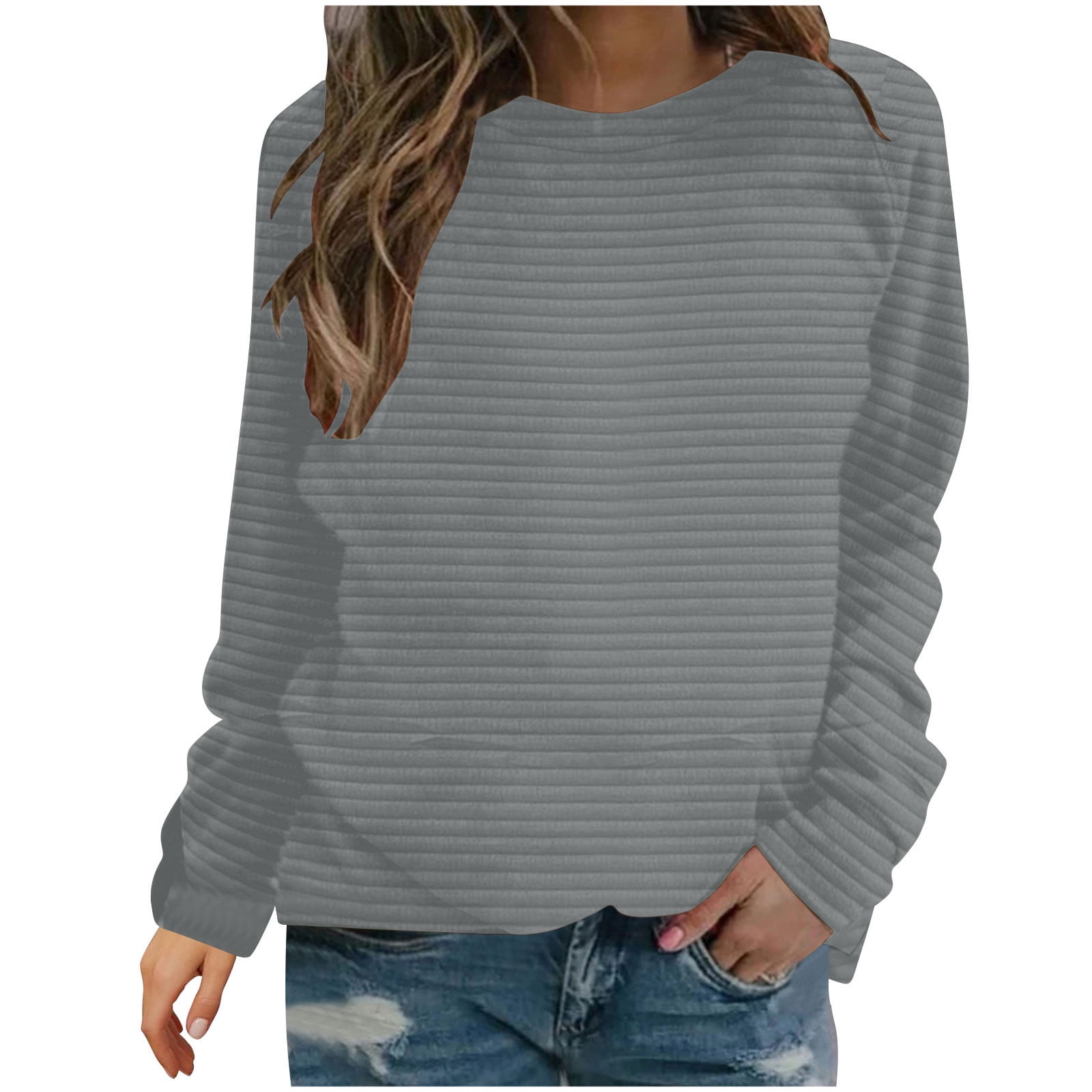 S Buigttklop Sweatshirt for Women Graphic Textured Crew Neck Sweatshirt ...