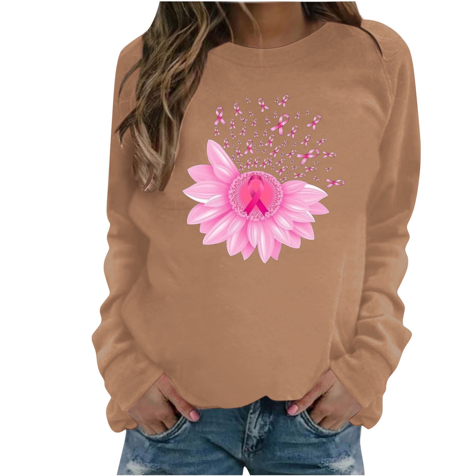 S Buigttklop Women Breast Cancer Awareness Sweatshirt Pink Ribbon ...