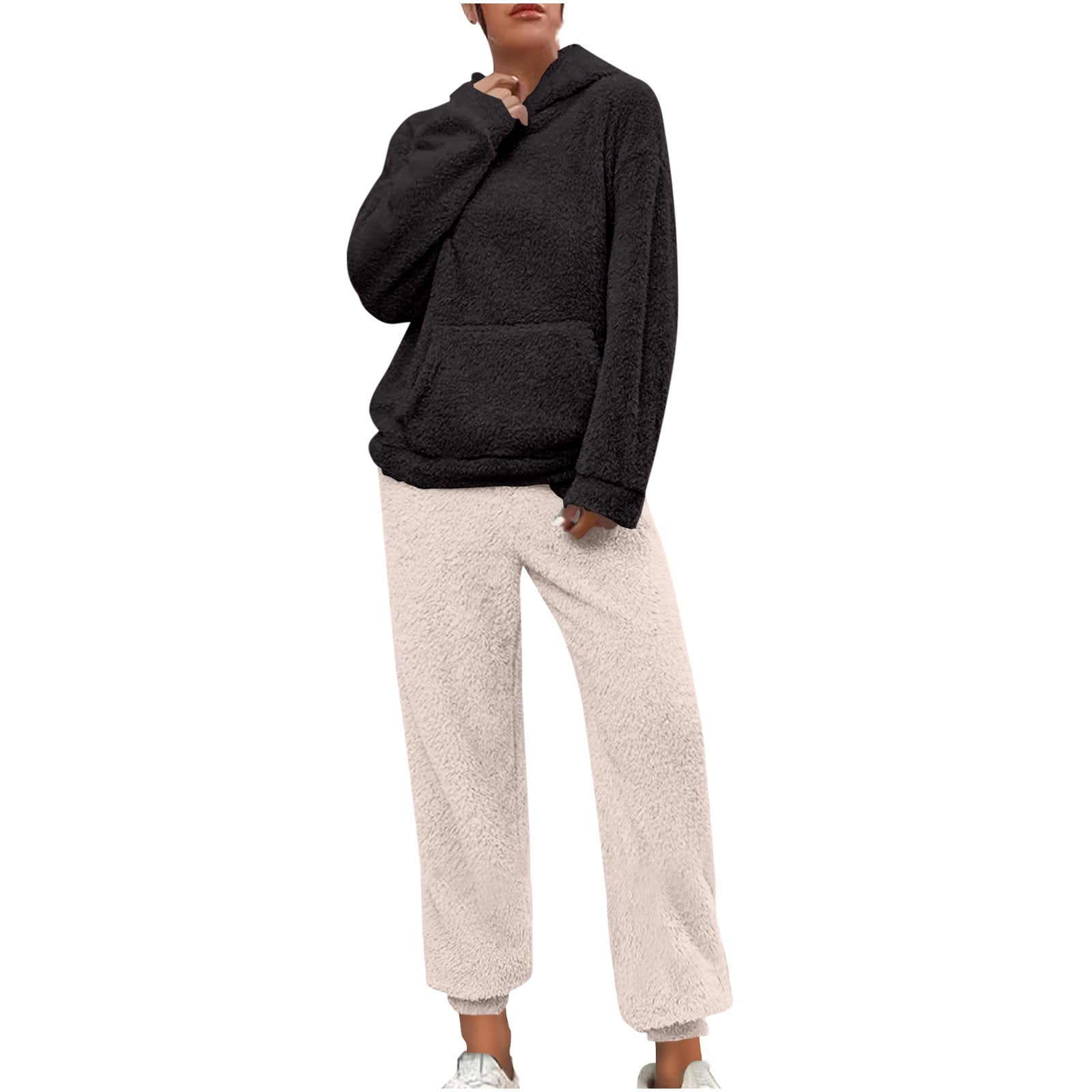 Inleife Womens Home Wear Long Sleeve Hooded Sets Couple Wear Solid ...