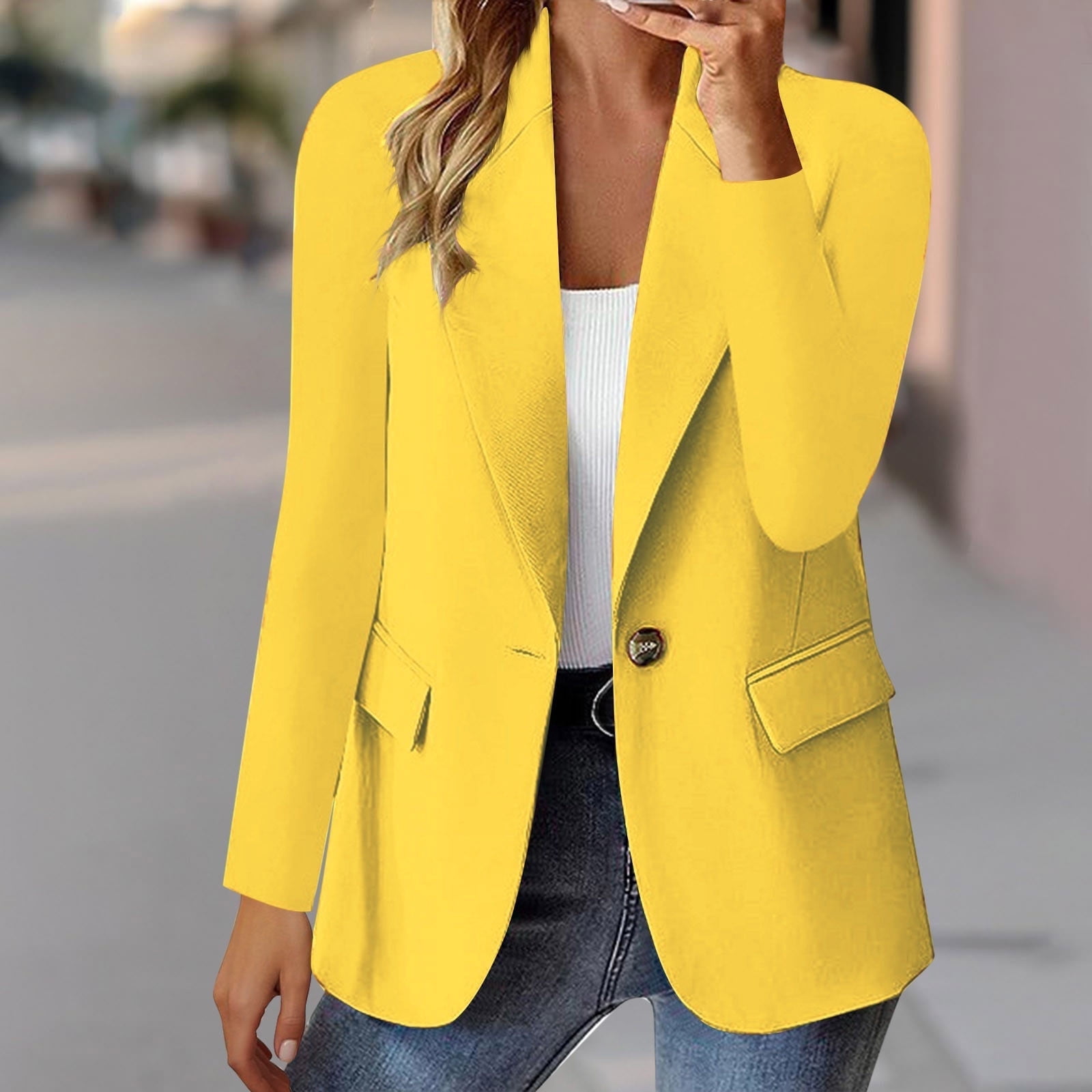 Ofreoo Women's Fashion Solid Button Suit Coat Long Sleeve Hatless ...