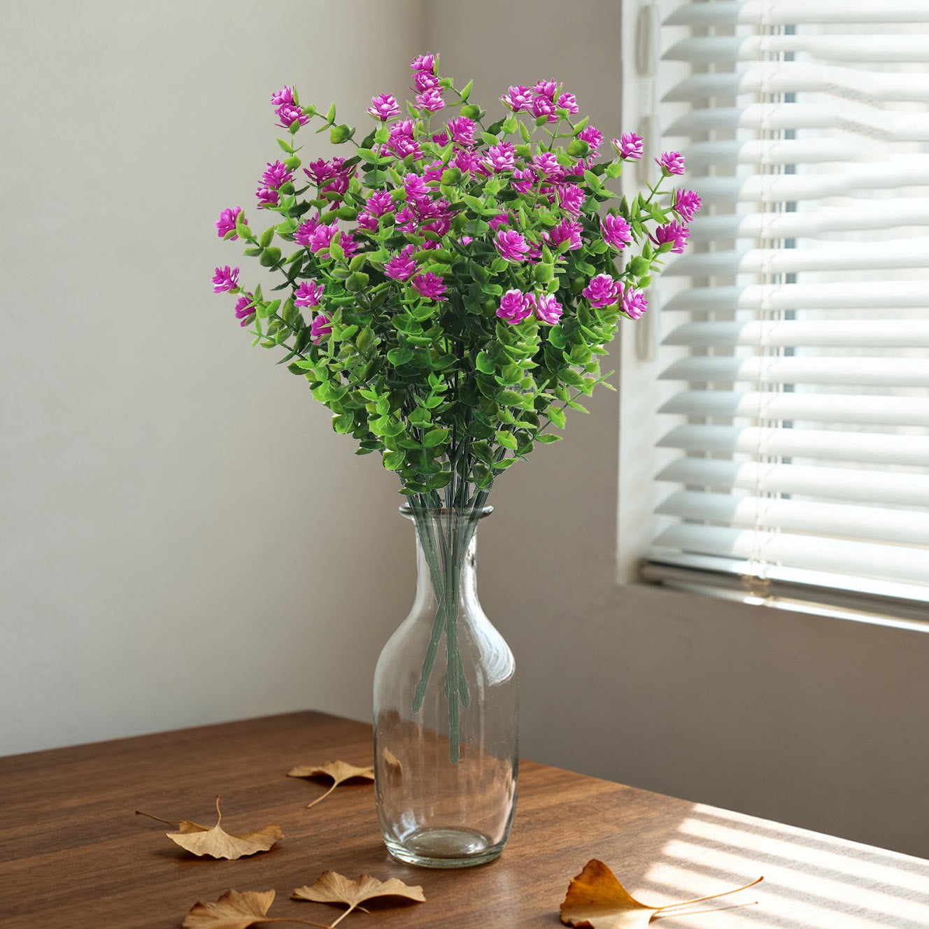Clearance Under $3 Artificial Eucalyptus Camellia Bouquet 7-Fork ...