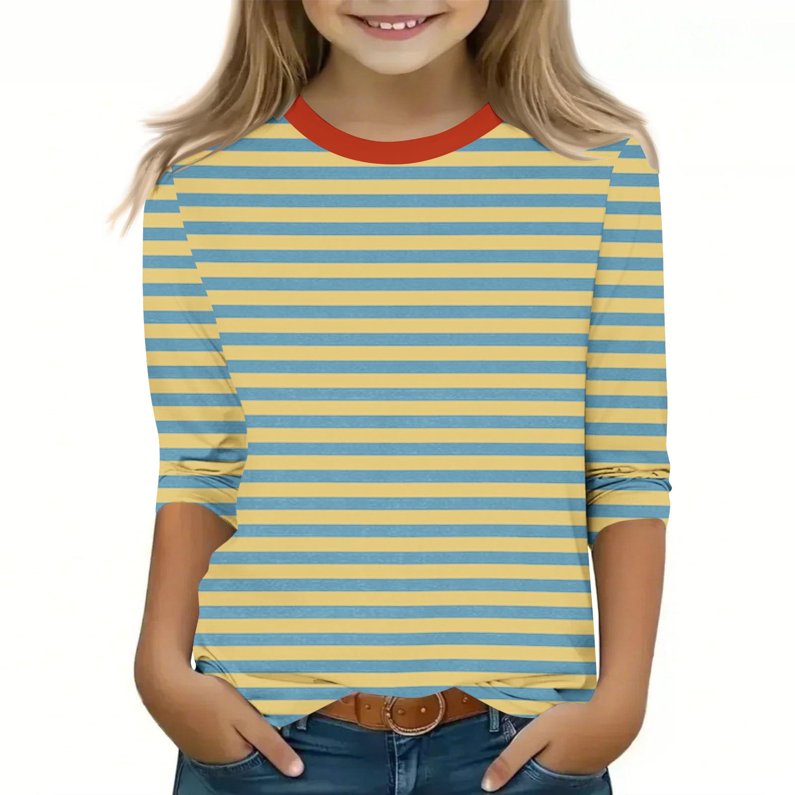 Shirts for Girls 14-16 Crew Neck Tshirts Three Quarter Sleeve Tops Kids ...